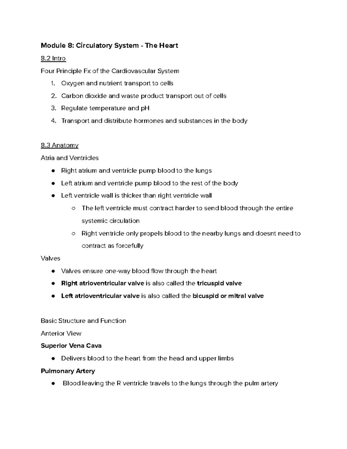 Module 8 Circulatory System - The Heart - PHYS 2130 - UWO - Studocu