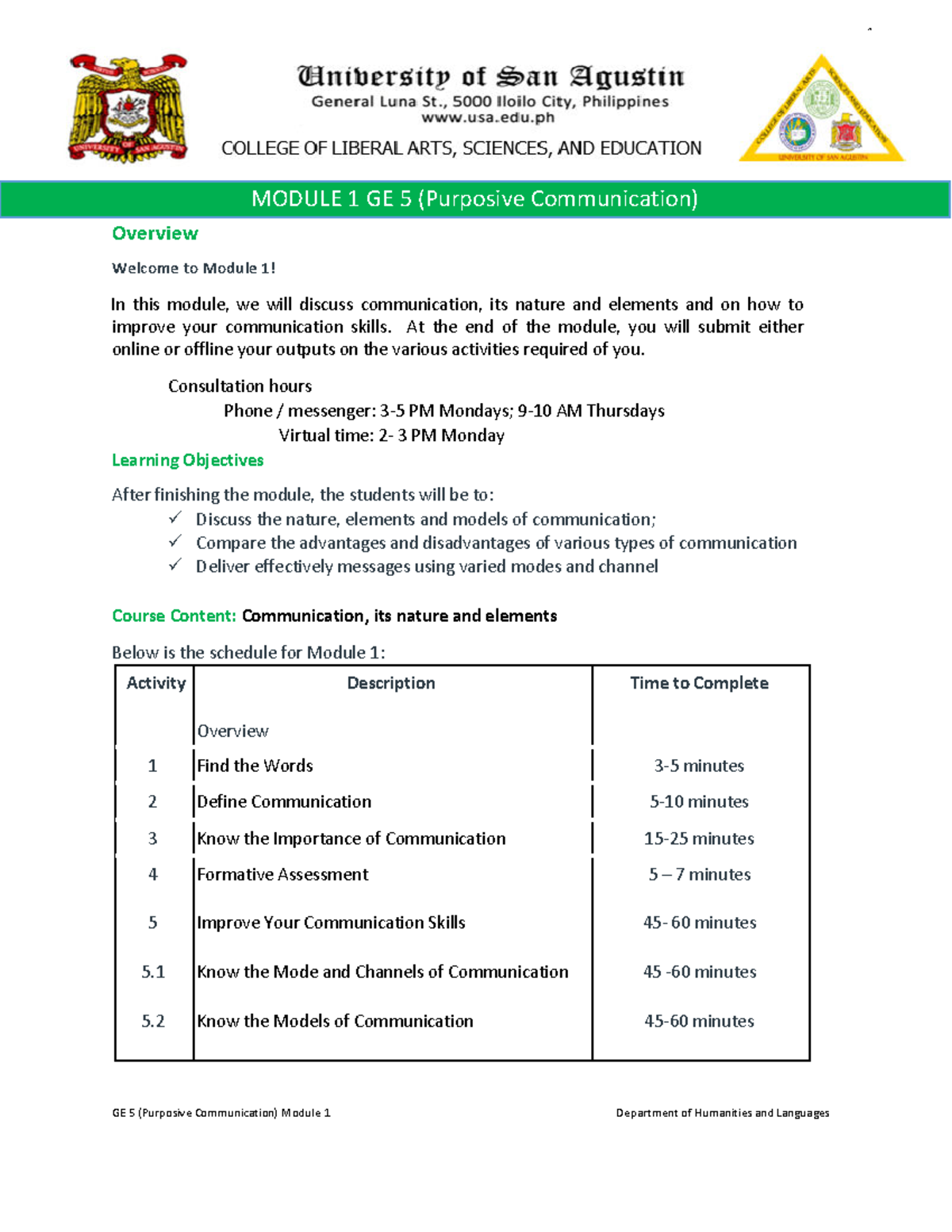 GE 5 Module 1 - rehh - Overview Welcome to Module 1! In this module, we ...