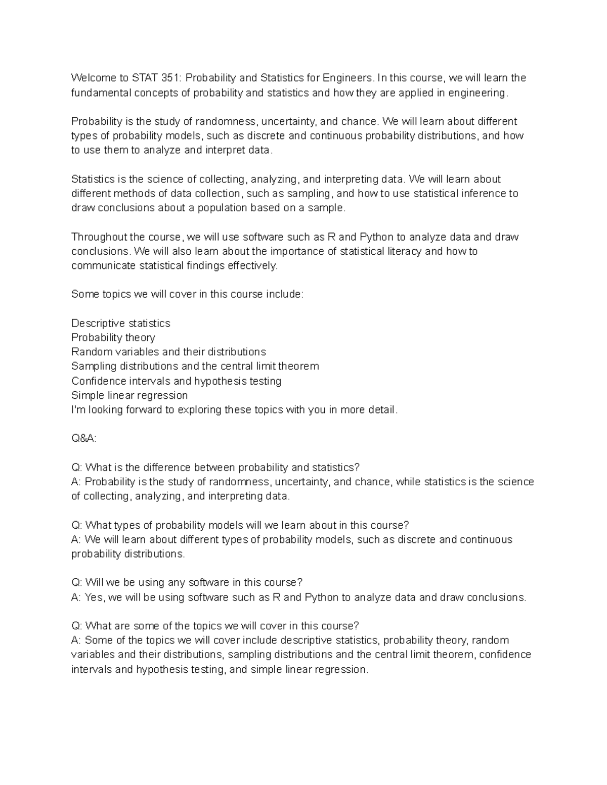 Lecture #1 Introduction to STAT 351 - Welcome to STAT 351: Probability and Statistics for ...