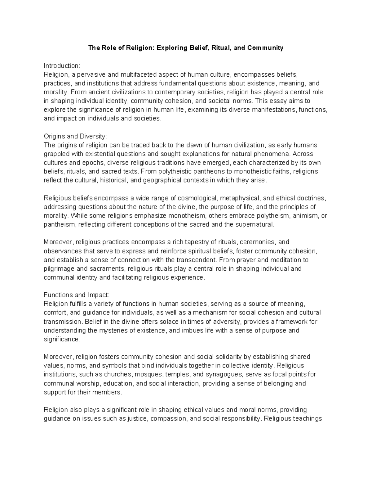 The Role of Religion Exploring Belief, Ritual, and Community - The Role ...