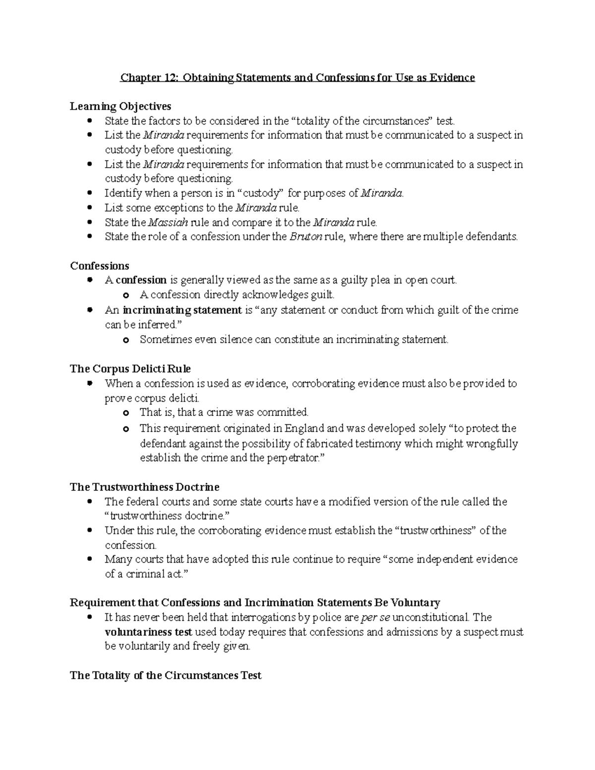 Chapter Twelve - Ch. 12 - Chapter 12: Obtaining Statements and ...