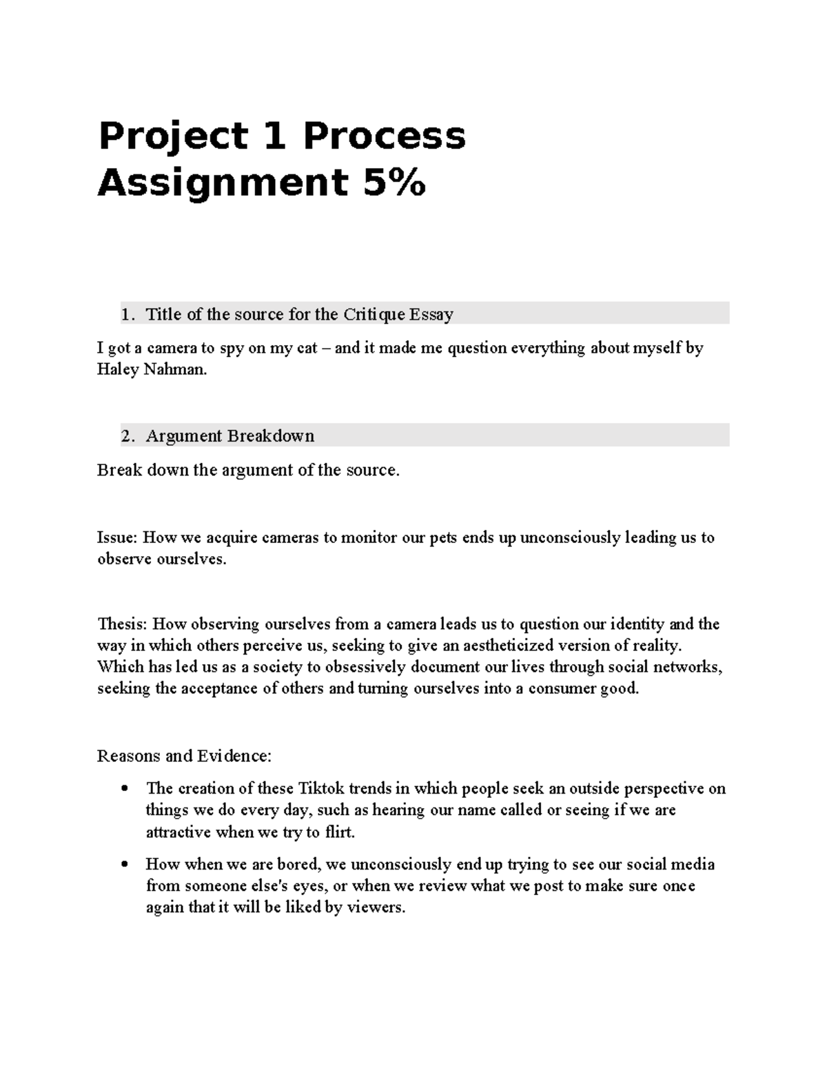 Project 1 Process assignment - F23 - Project 1 Process Assignment 5% 1. Title of the source for ...