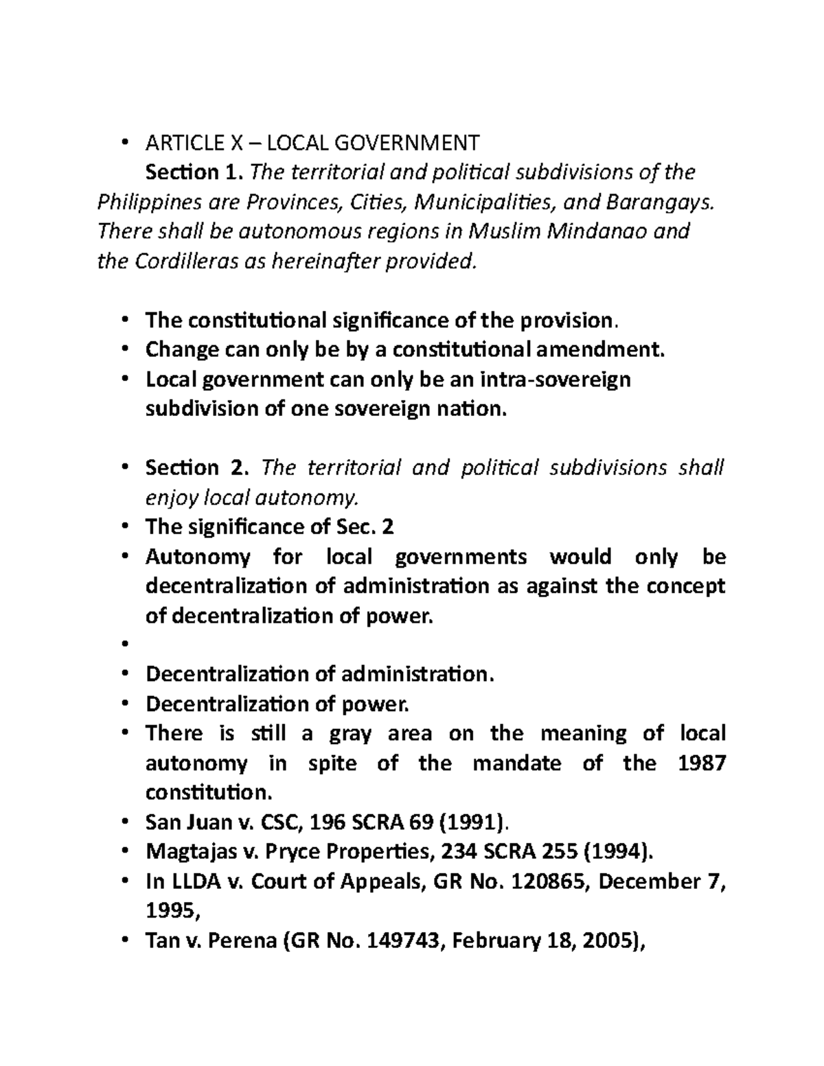 Outline XII - Local Governments - • ARTICLE X – LOCAL GOVERNMENT ...