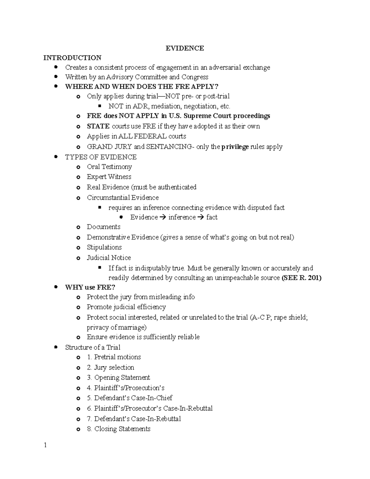 Evidence Outline - EVIDENCE INTRODUCTION Creates a consistent process ...
