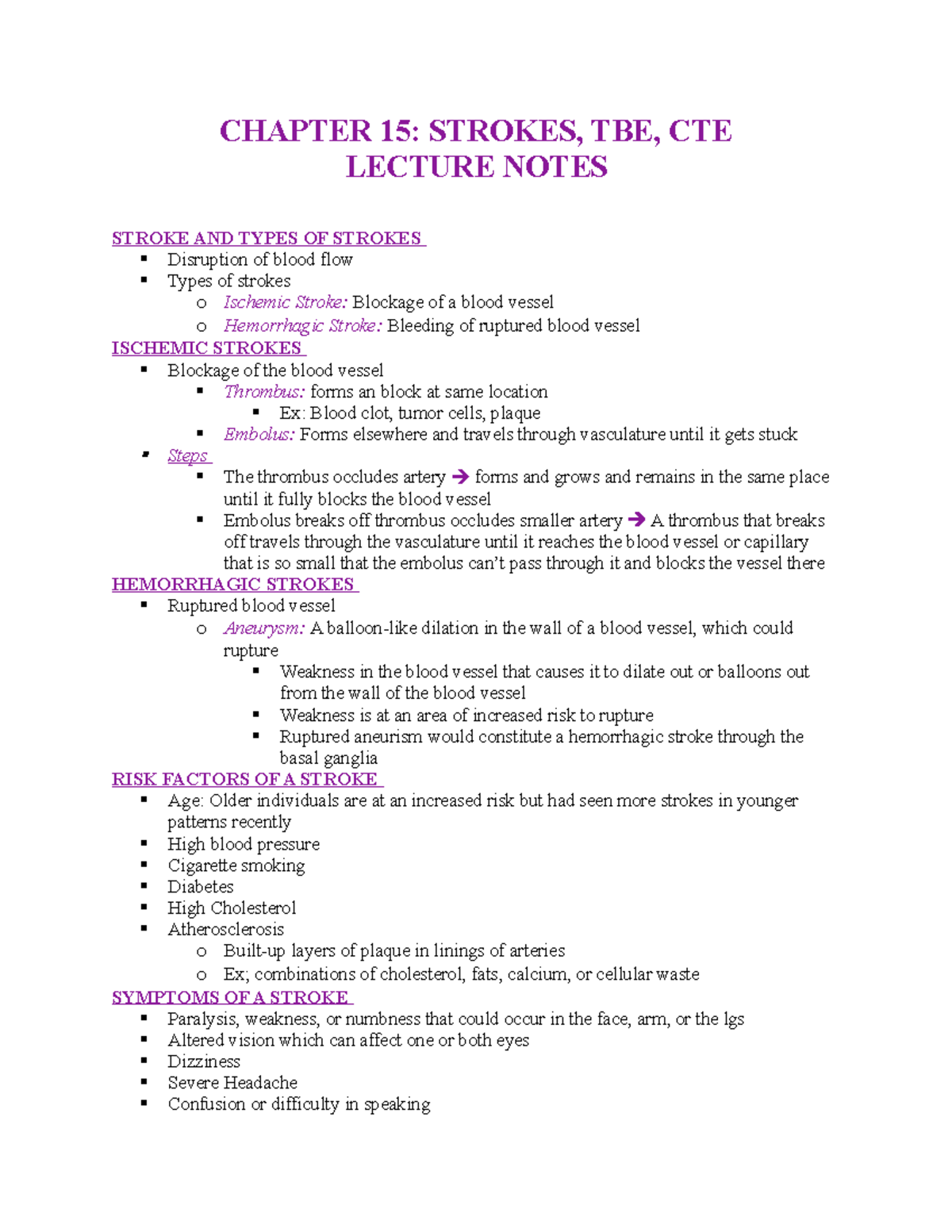 [ PSB 2000 ] Chapter 15; Strokes, TBE, CTE - CHAPTER 15: STROKES, TBE ...
