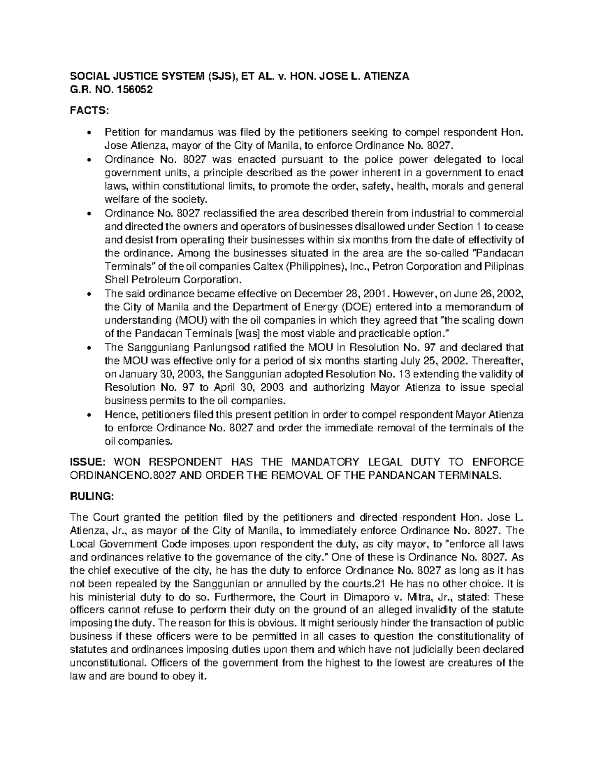 SJS v. Atienza - SOCIAL JUSTICE SYSTEM (SJS), ET AL. v. HON. JOSE L ...