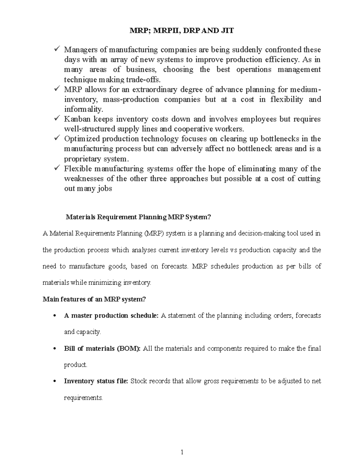 Inventory Management Notes - MRP; MRPII, DRP AND JIT Managers of ...