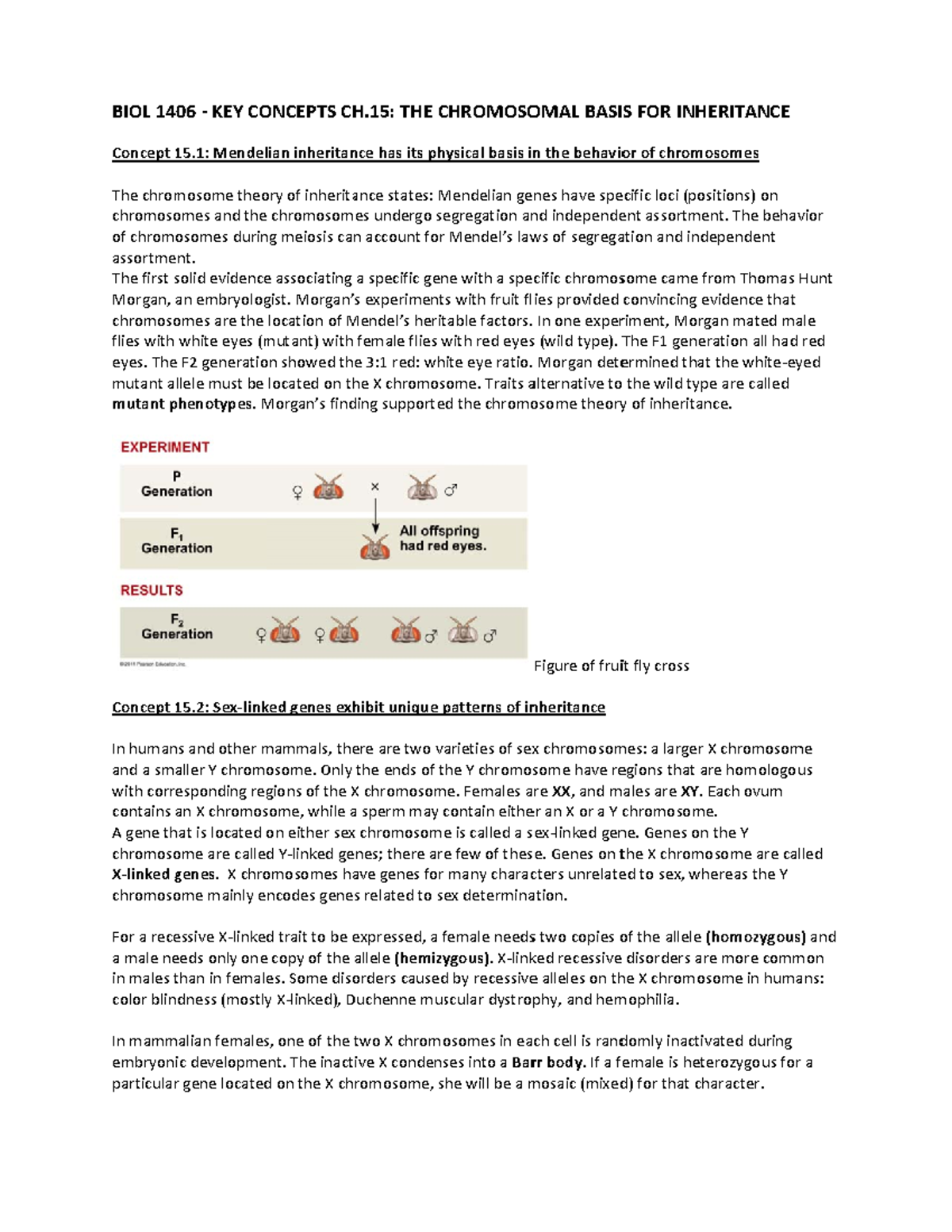 BIOL 1406 Ch15 - THE CHROMOSOMAL BASIS FOR INHERITANCE - BIOL **Concept ...