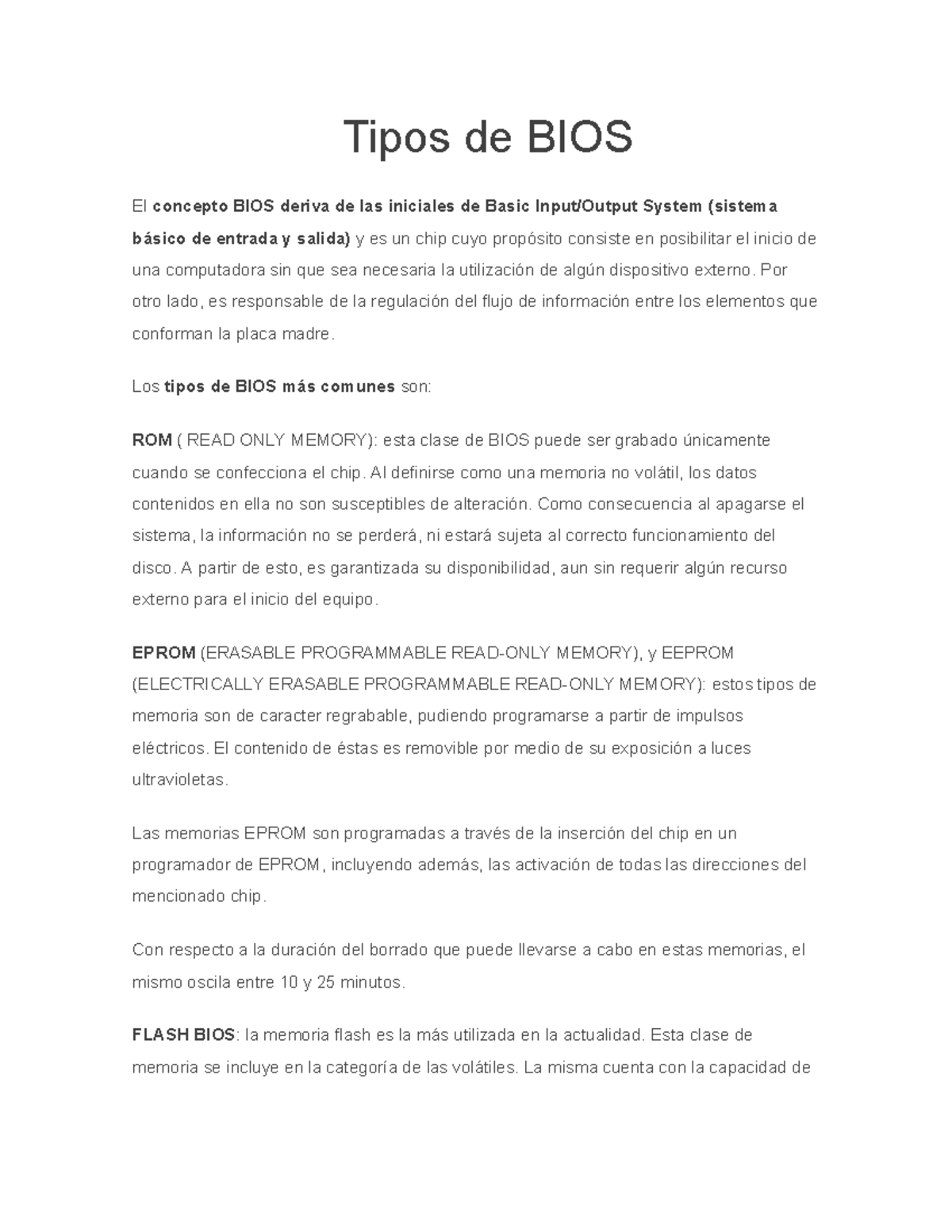 Tipos de bios para hacer resumen - Tipos de BIOS El concepto BIOS deriva de las iniciales de ...