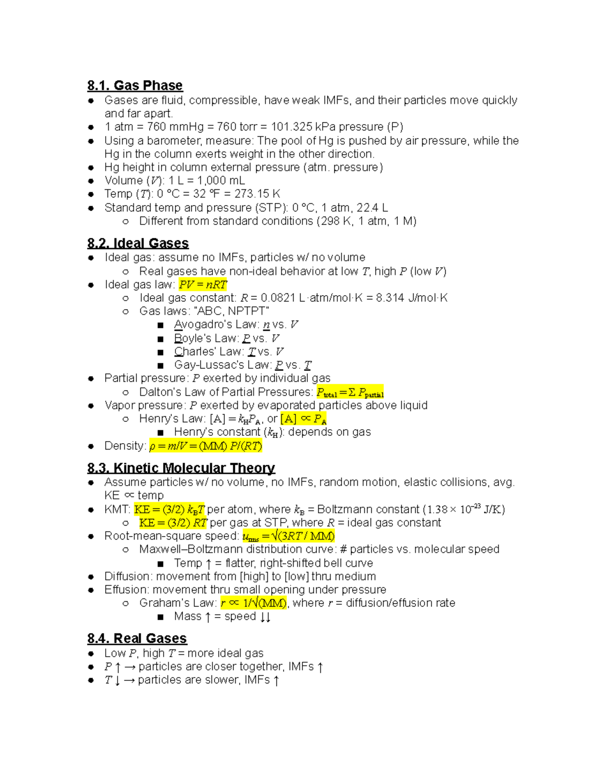 Gas Phase - notes - 8. Gas Phase Gases are fluid, compressible, have ...
