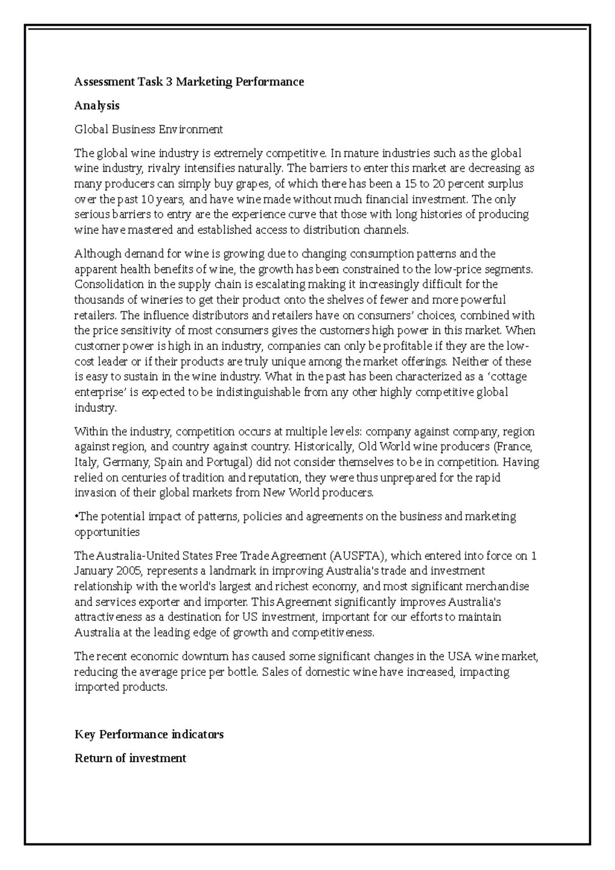 Assessment Task 3 Marketing Performance - Assessment Task 3 Marketing ...