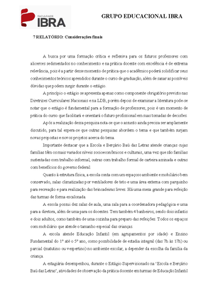 Relatório de estágio - IBRA (parte 1) - PASTA DE ESTÁGIO CURRICULAR ...
