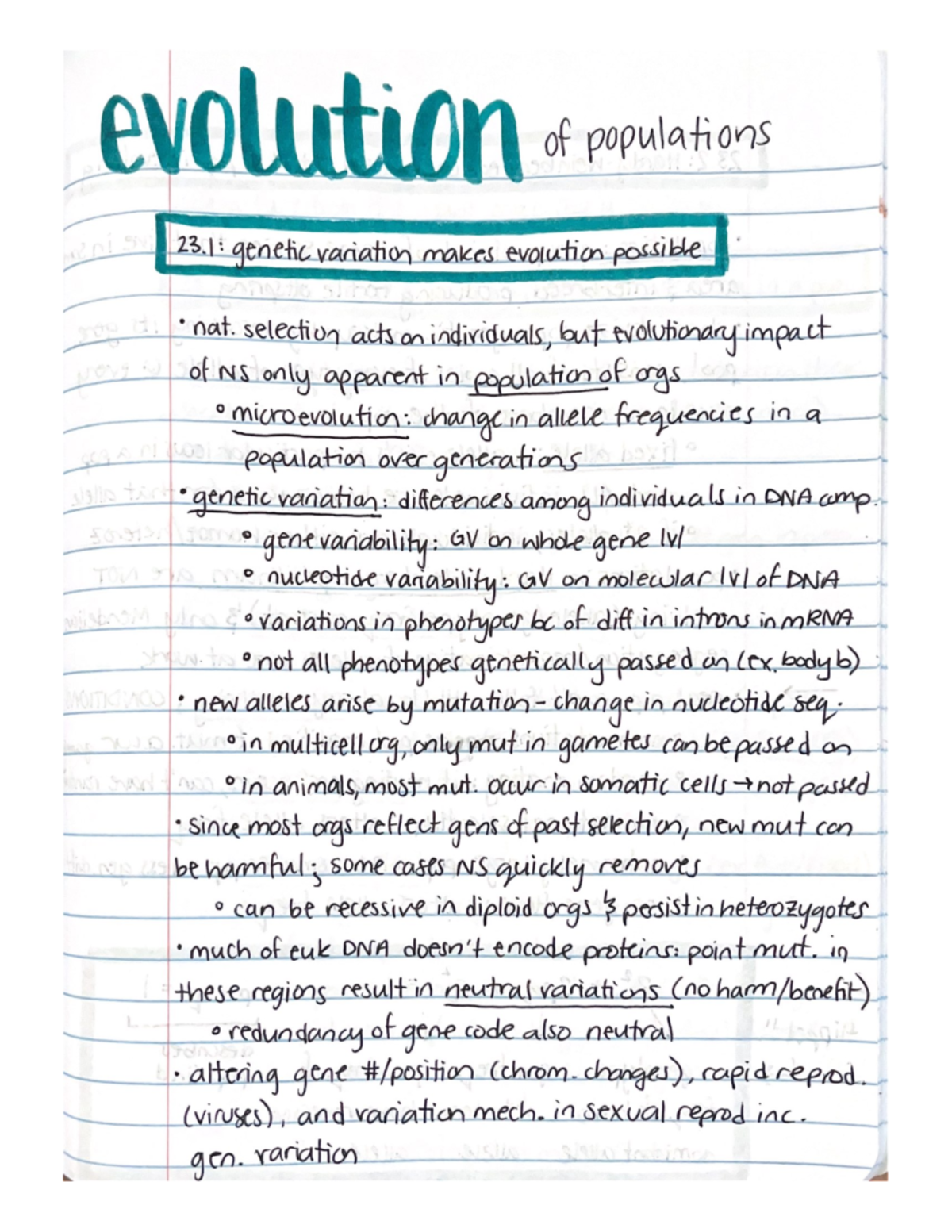 Ch 23 Evolution of Populations - Studocu