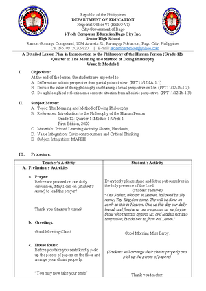 DLP 1 - lesson plan - DETAILED LESSON PLAN DLP No. 1 Learning Area: English Grade Level: 3 ...