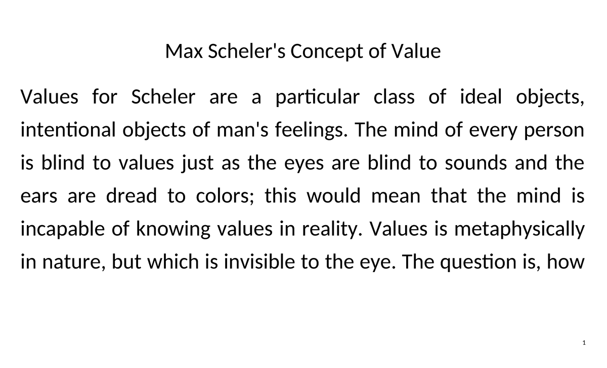 Max Scheler's - Max Scheler's Concept of values - Max Scheler's Concept ...