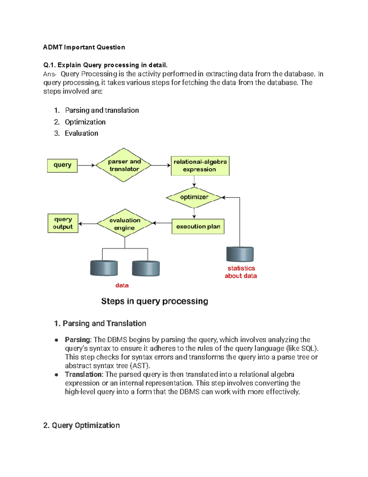 ADMT Important Question - Explain Query processing in detail. Ans ...