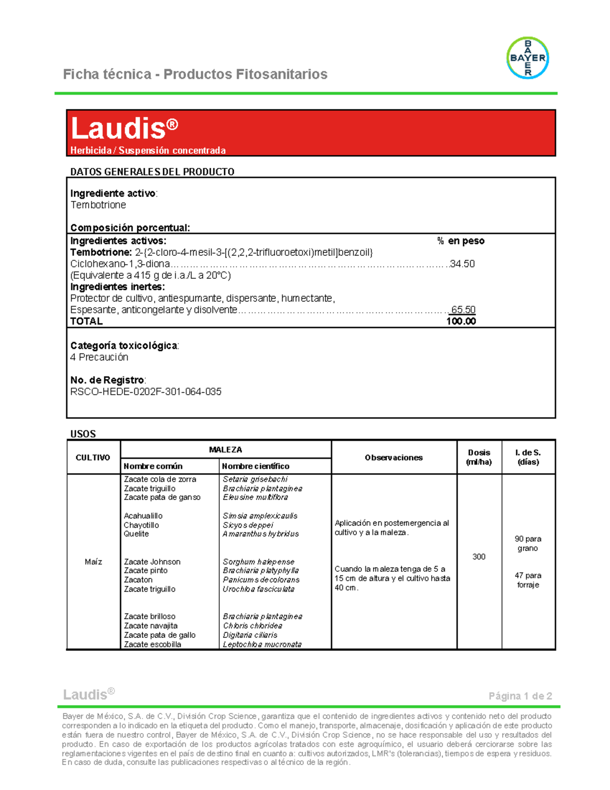 Laudis Ficha tecnica 2022 - Ficha técnica - Productos Fitosanitarios ...