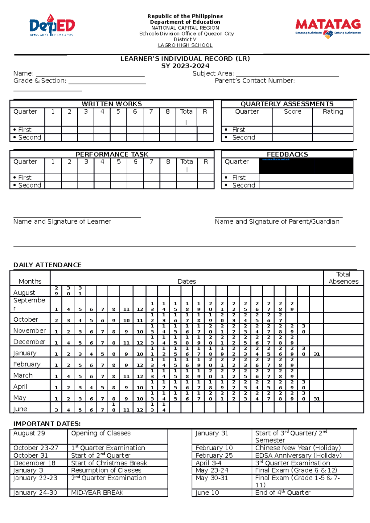 Individual Learner's Record (LR) - Republic of the Philippines ...