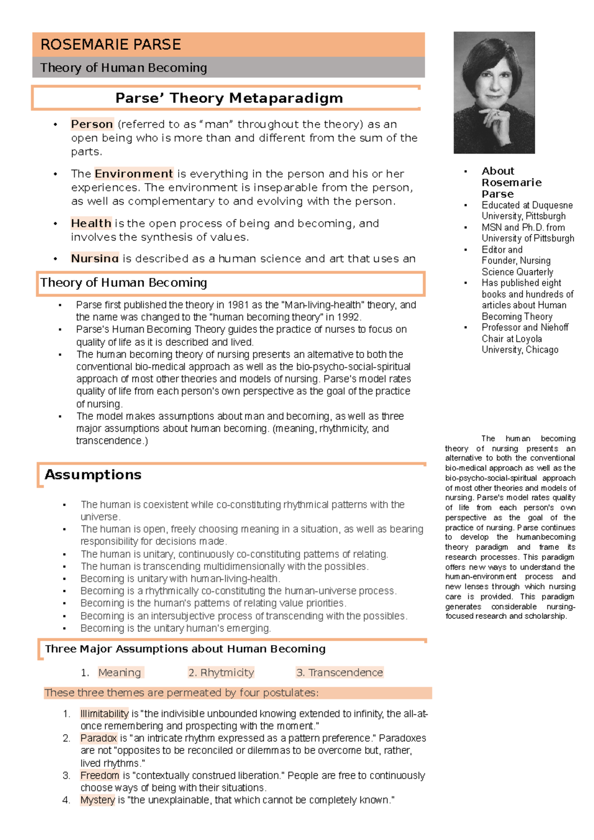 TFN Reviewer - Parse’ Theory Metaparadigm Person (referred to as “man ...