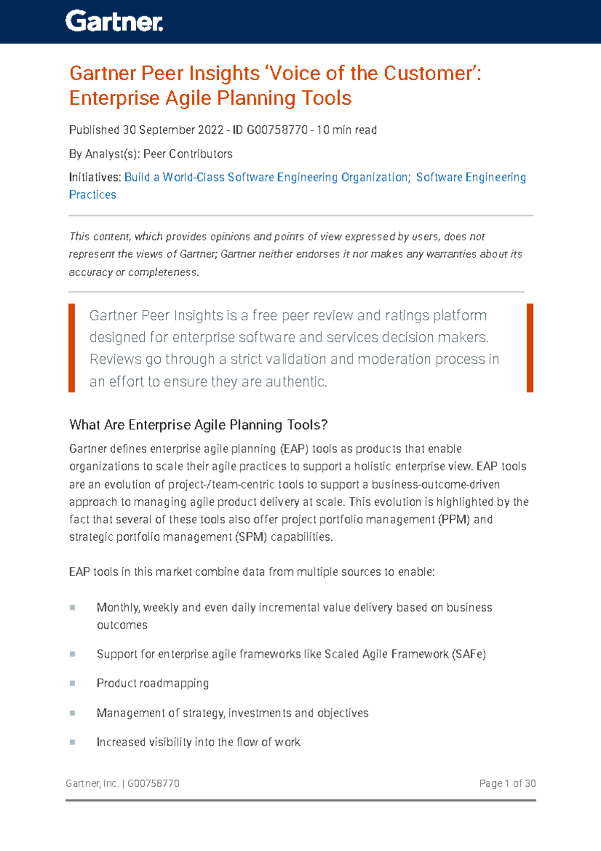 Gartner Peer Insights Voice of the Customer Enterprise Agile Planning ...