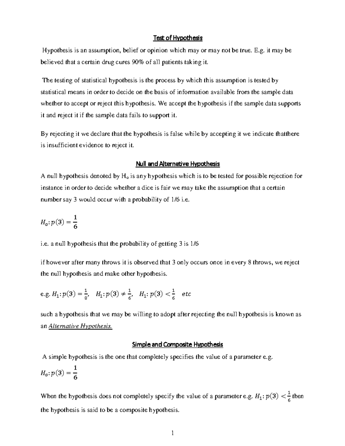Test of Hypothesis - GOOD - Test of Hypothesis Hypothesis is an ...