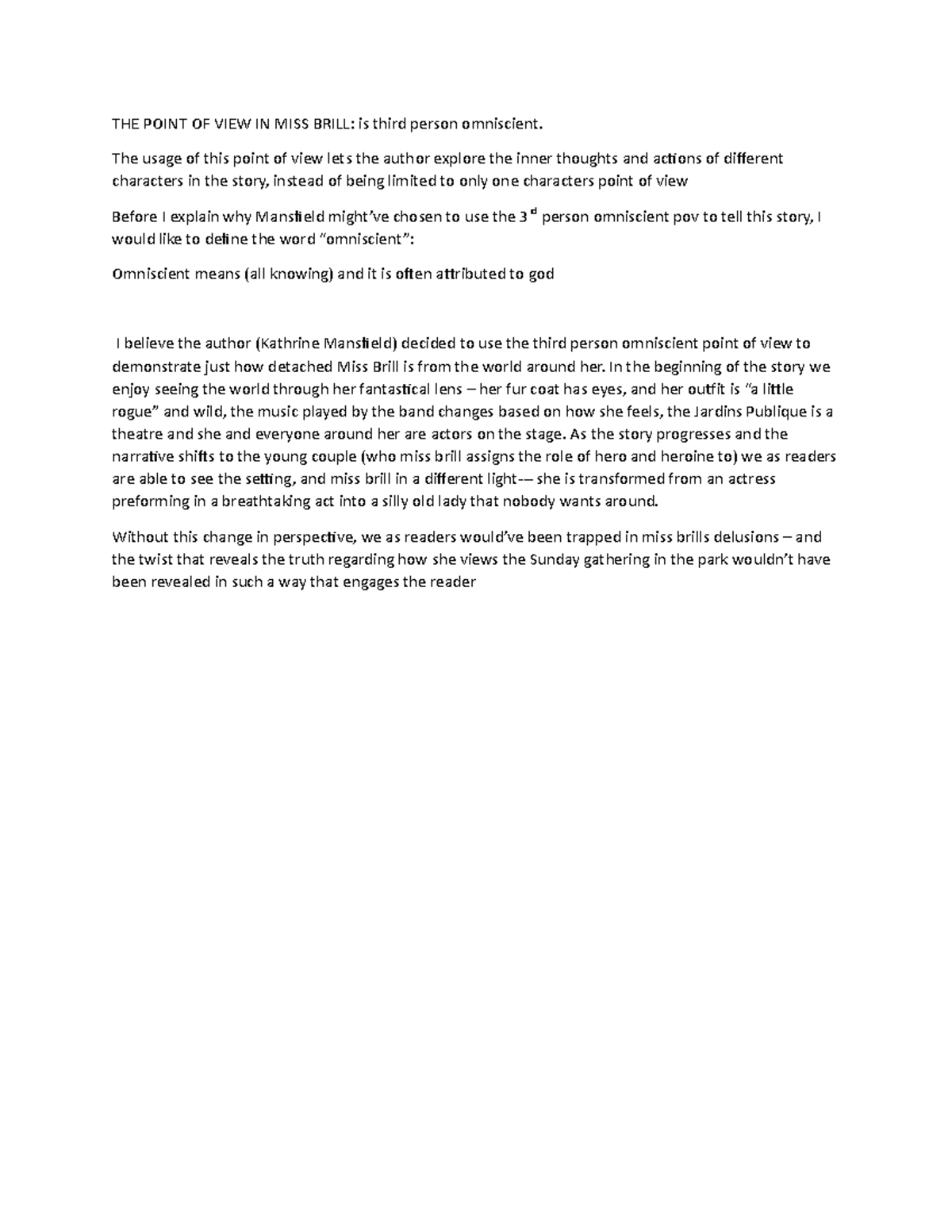 THE Point OF VIEW IN MISS Brill - THE POINT OF VIEW IN MISS BRILL: is ...