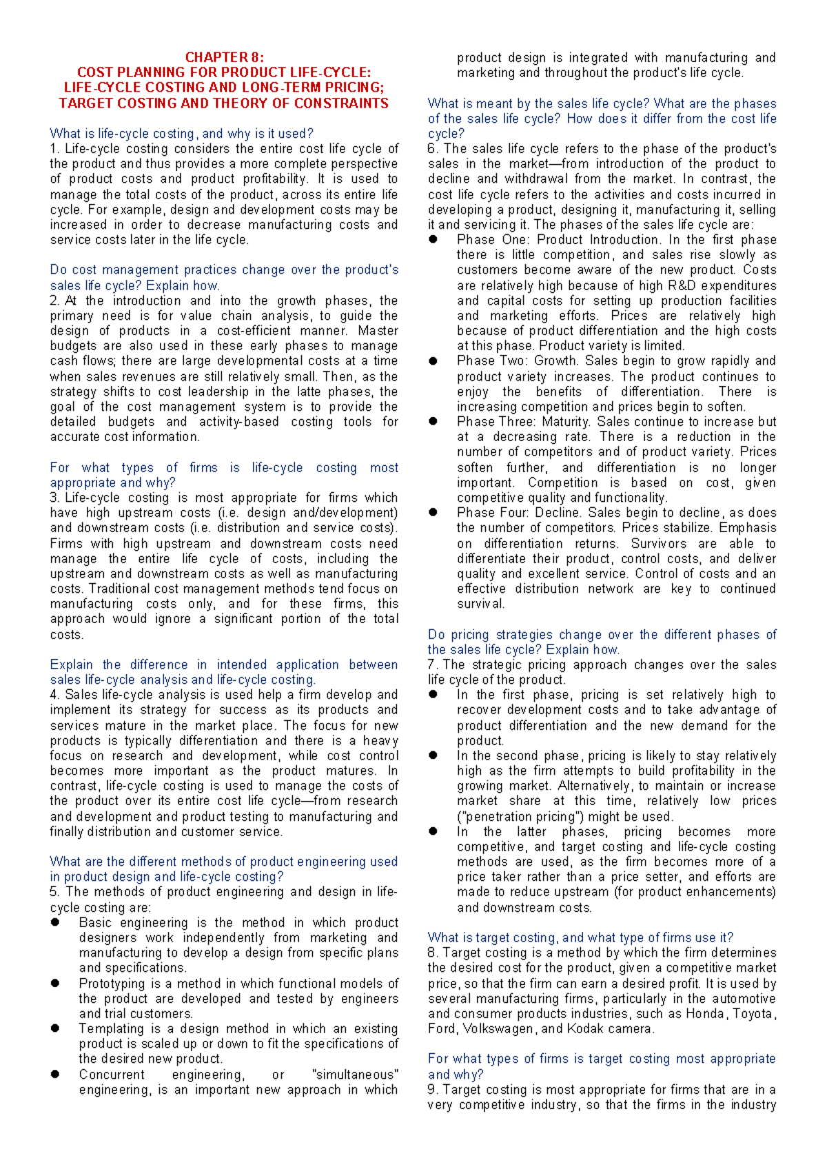 Fm C8-C13 - economic development financial market - CHAPTER 8 : COST PLANNING FOR PRODUCT - Studocu