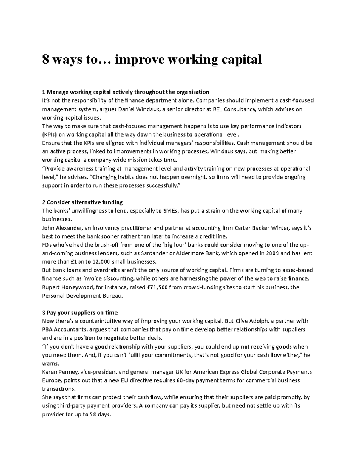 8 ways to… improve working capital - 8 ways to... improve working ...