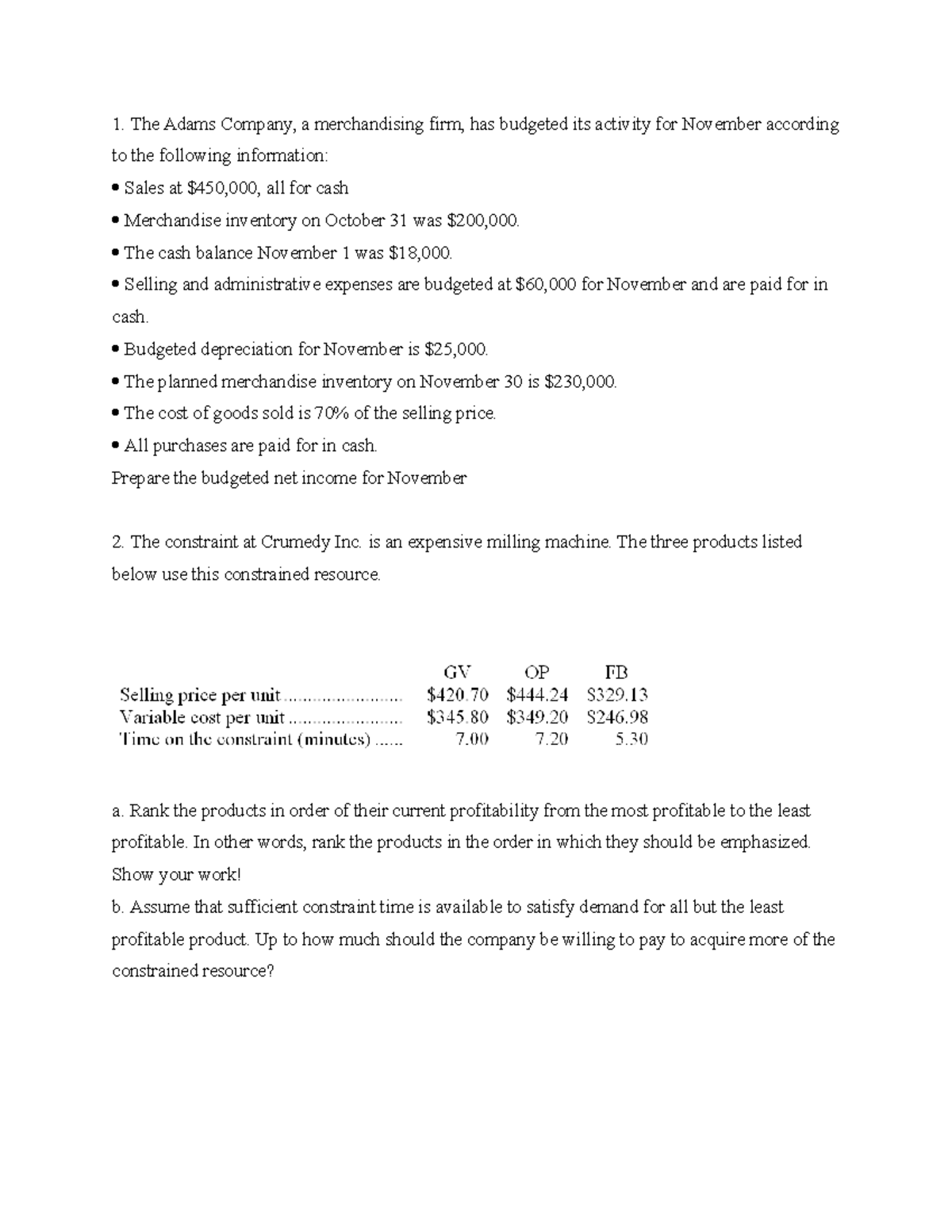 Review exercises - MA practice - The Adams Company, a merchandising ...
