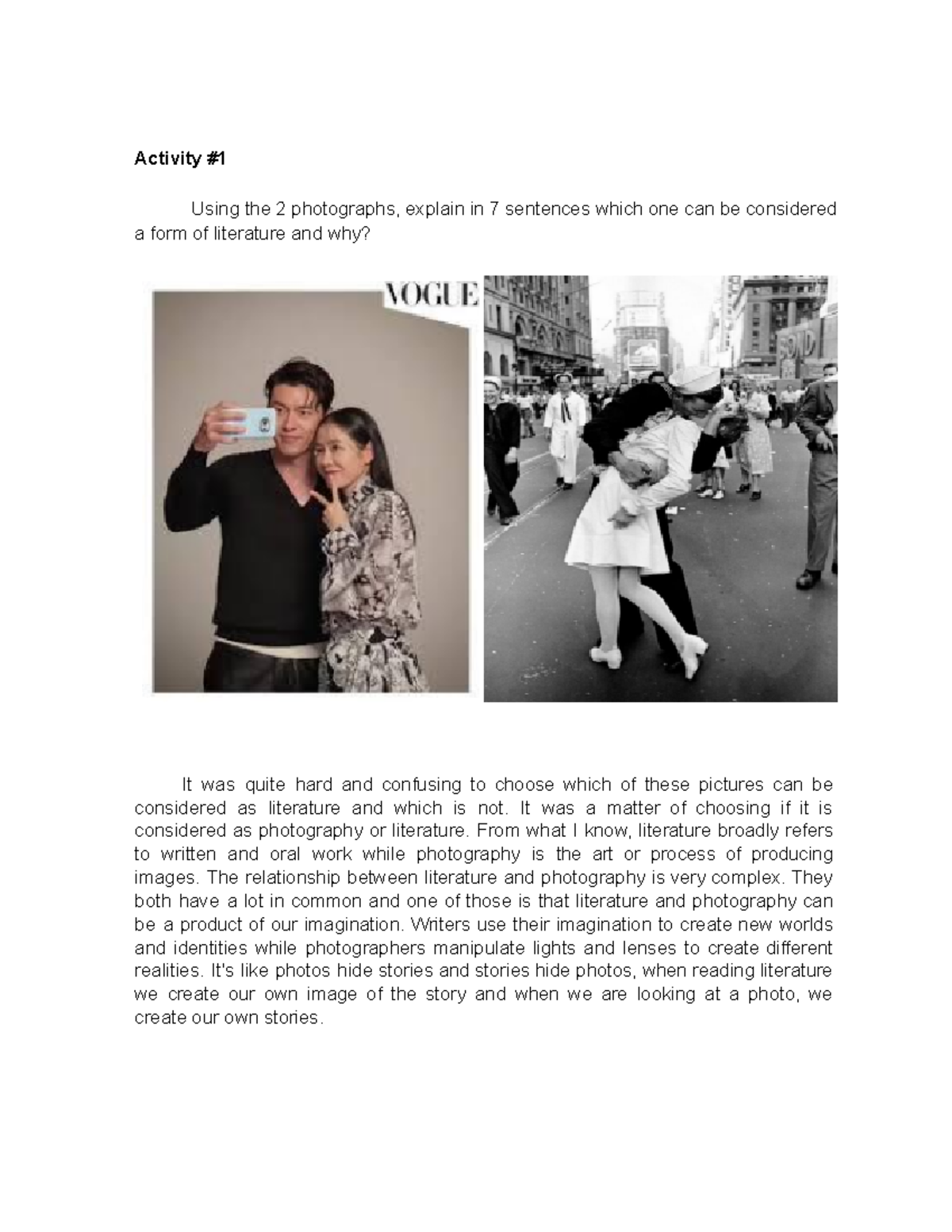Explain the Photo (Literature) - Activity Using the 2 photographs ...