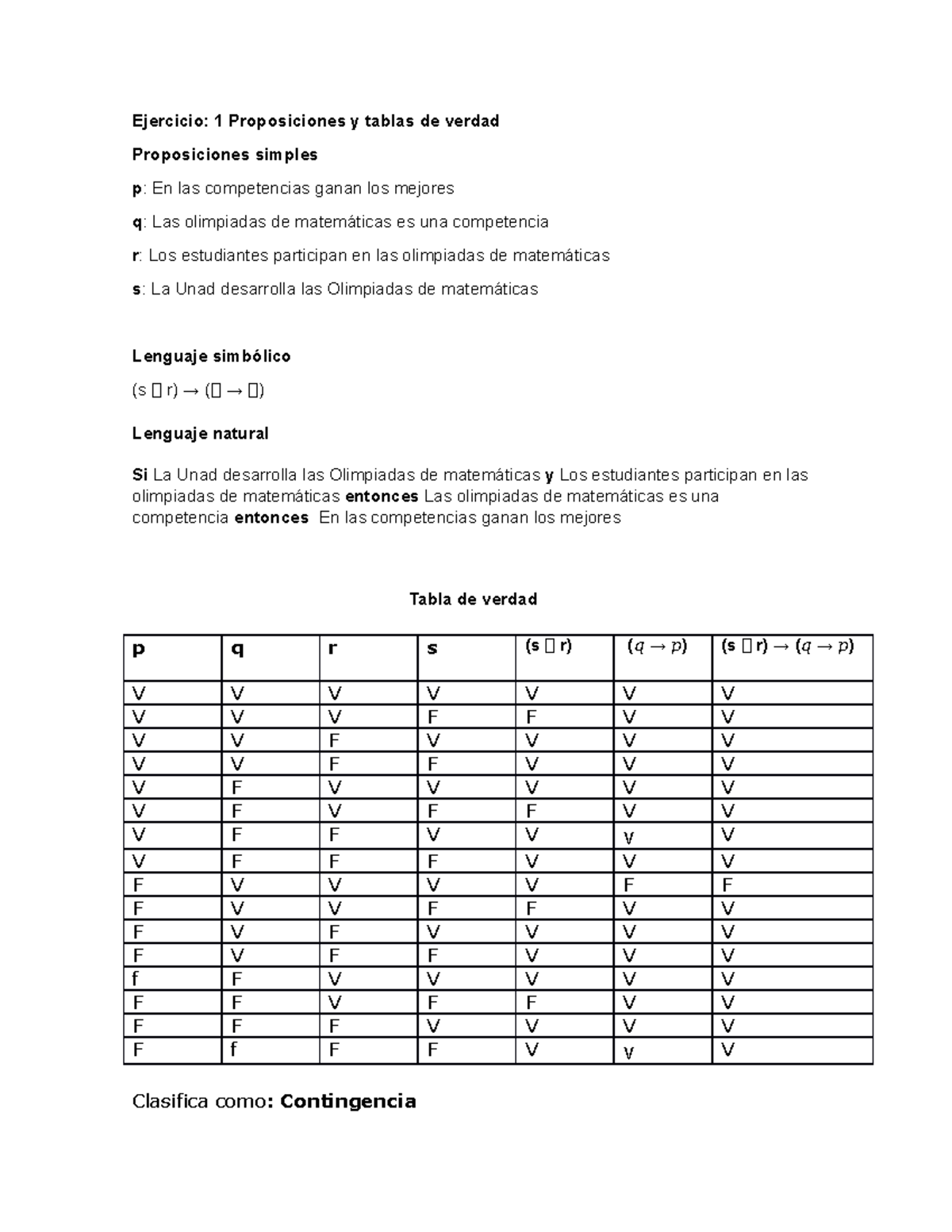 Ejercicio pensamiento - Ejercicio: 1 Proposiciones y tablas de verdad ...