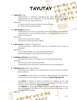 Panitikang Filipino Panapos Gawain NO. 2 - II. PANAPOS GAWAIN: Panuto ...