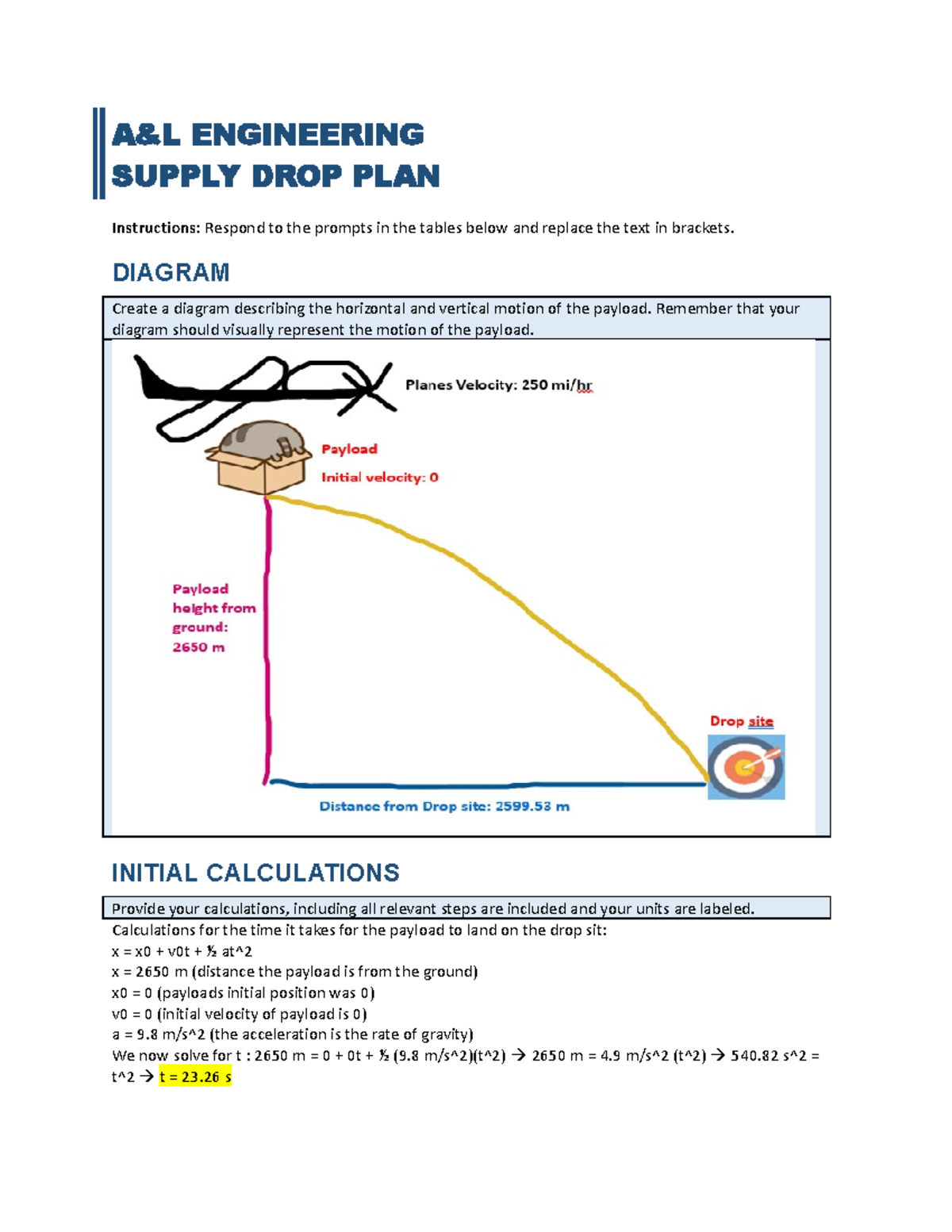 PHY 150 Project One Supply Drop-Carmen Mitchum - A&L ENGINEERING SUPPLY DROP PLAN Instructions ...