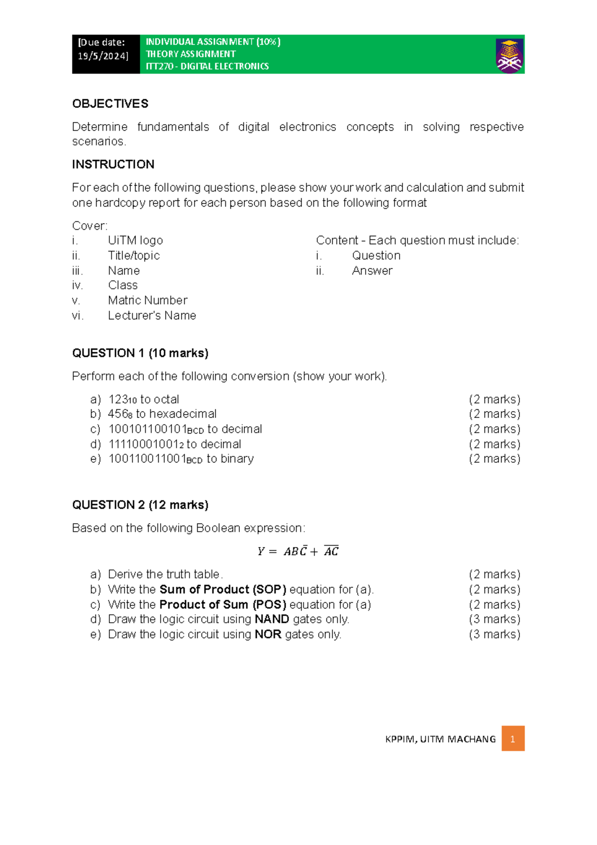 Individual Assignment CDCS1104B - [Due date: 19/5/2024] THEORY ...