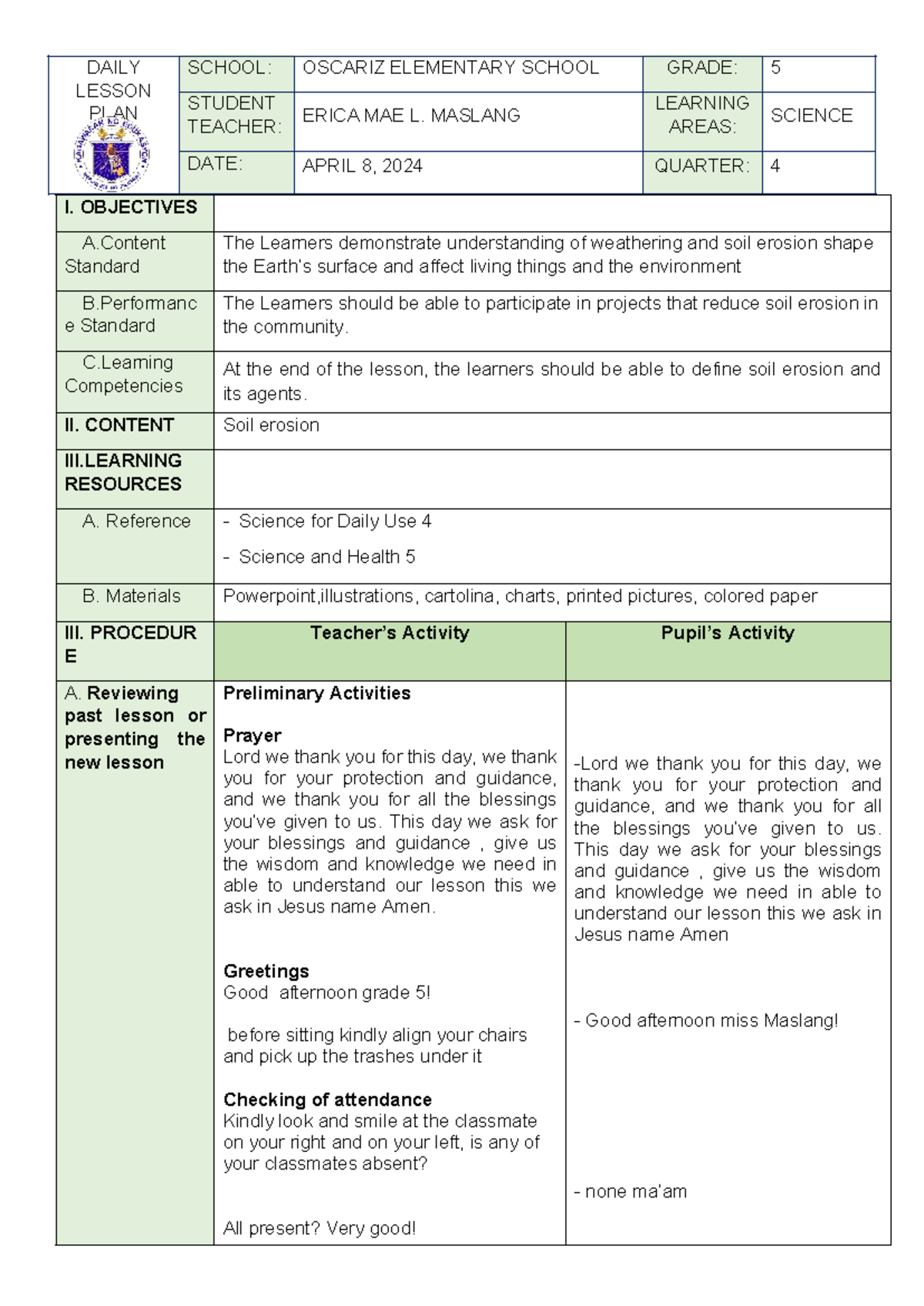 Dlp- april 8 - DAILY LESSON PLAN SCHOOL: OSCARIZ ELEMENTARY SCHOOL ...