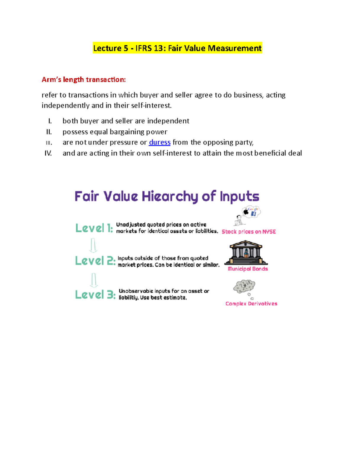 Lecture 5 - Summary Notes - Lecture 5 - IFRS 13: Fair Value Measurement ...