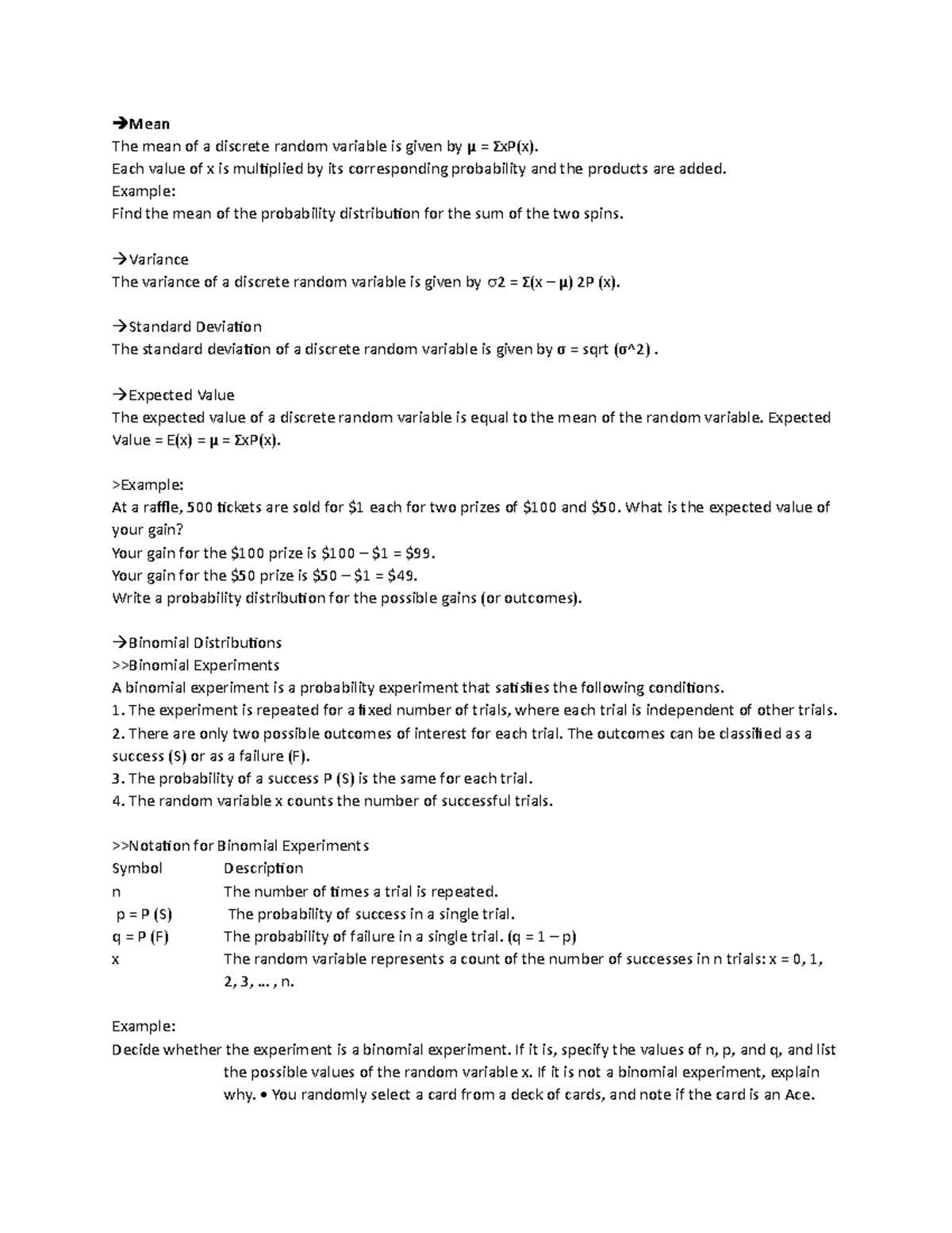Probability methods - Mean The mean of a discrete random variable is ...