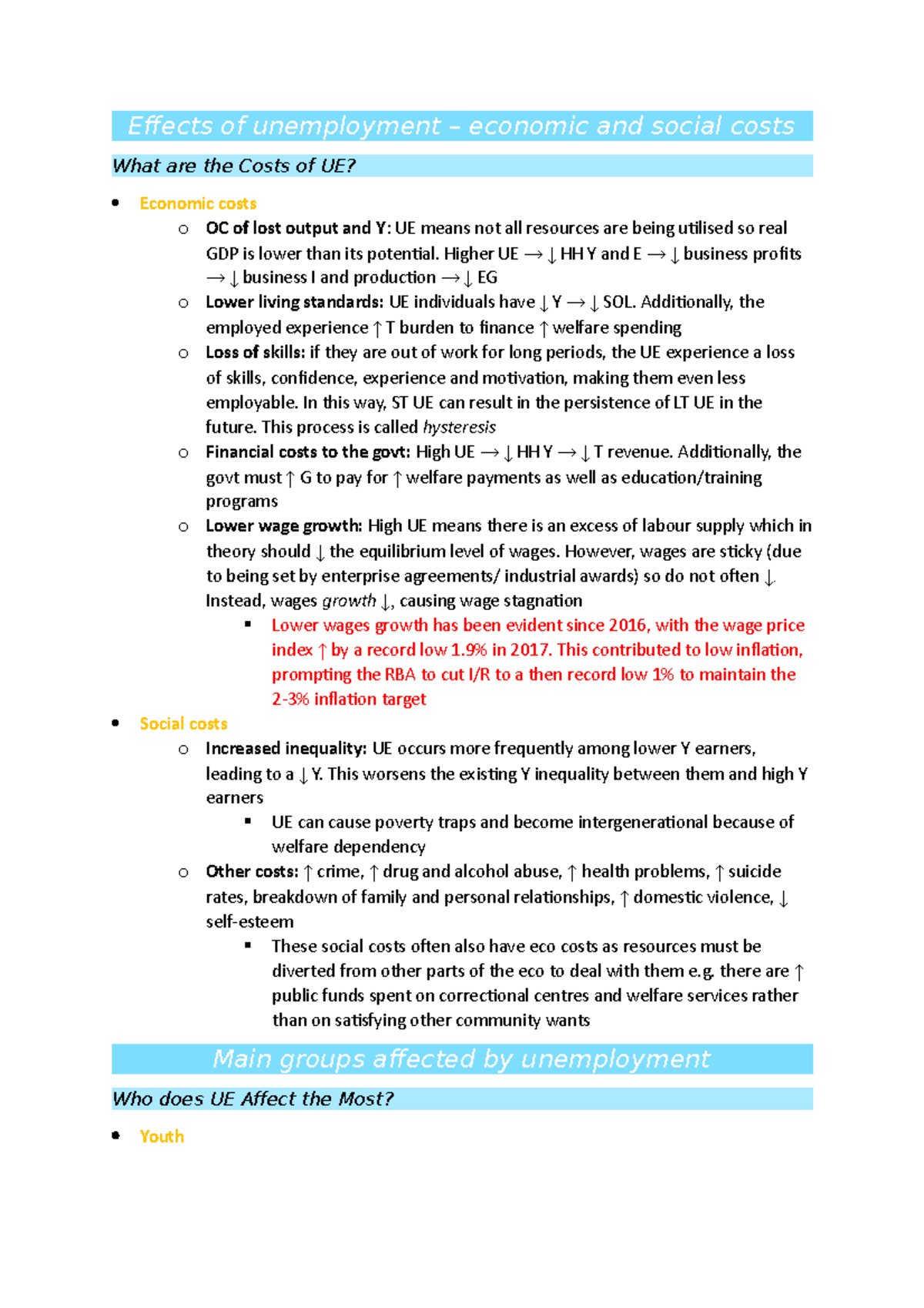 COMM1110 tutorial week 12 mod 1 - Effects of unemployment – economic and social costs What are ...