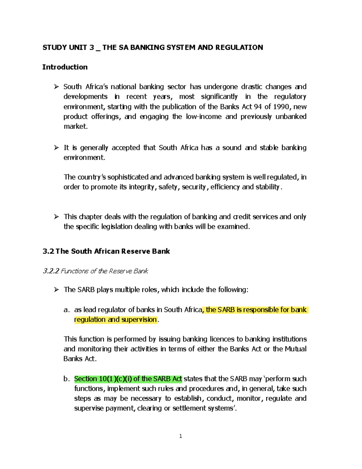 SU3 The SA Banking System and its regulation - STUDY UNIT 3 _ THE SA ...
