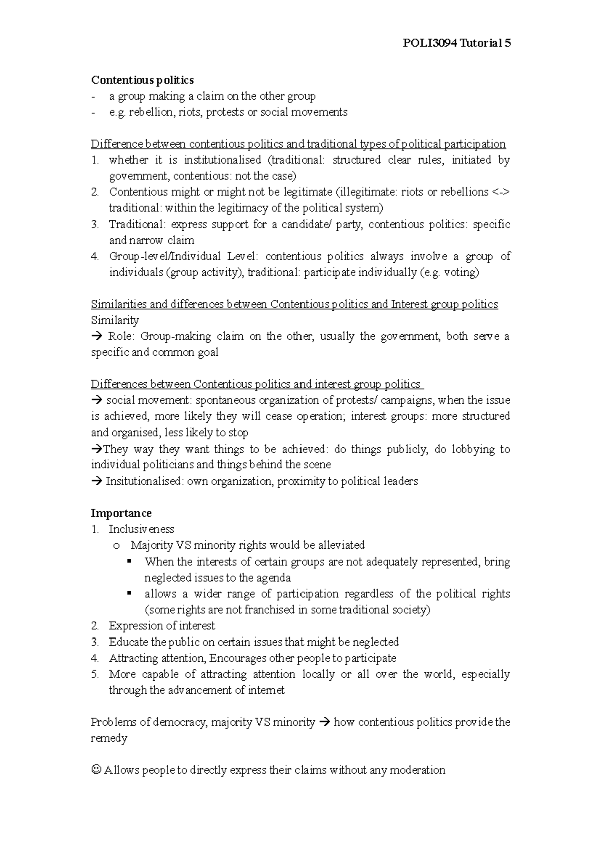 POLI3094 Tutorial 5 - Contentious politics - rebellion, riots, protests ...