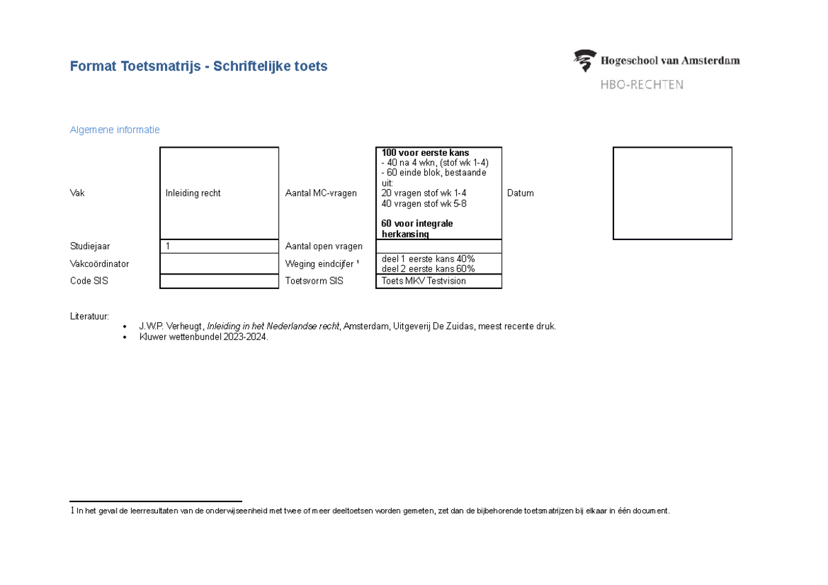 Toetsmatrijs Schriftelijke kennistoets blok1, studentenversie BS ...