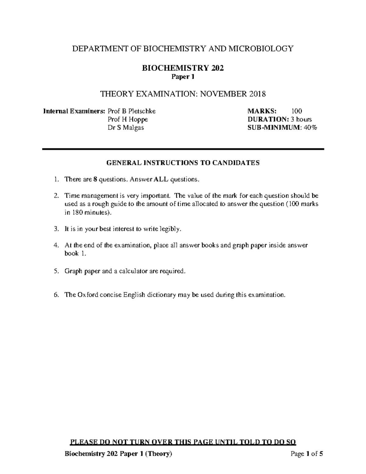 Biochemestry 202 Paper 1 Nov 2018 - RHODES UNIVERSITY DEPARTMENT OF ...