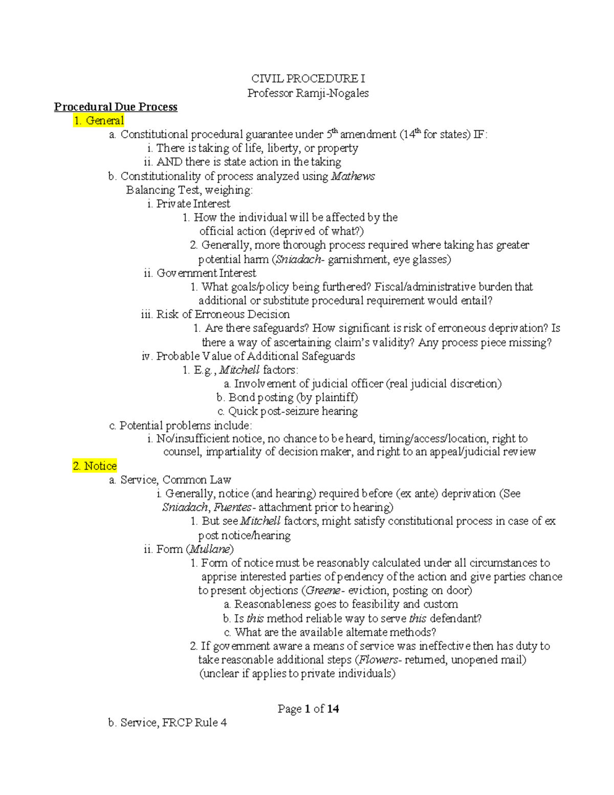 Civ Pro outline - bang - CIVIL PROCEDURE I Professor Ramji-Nogales ...