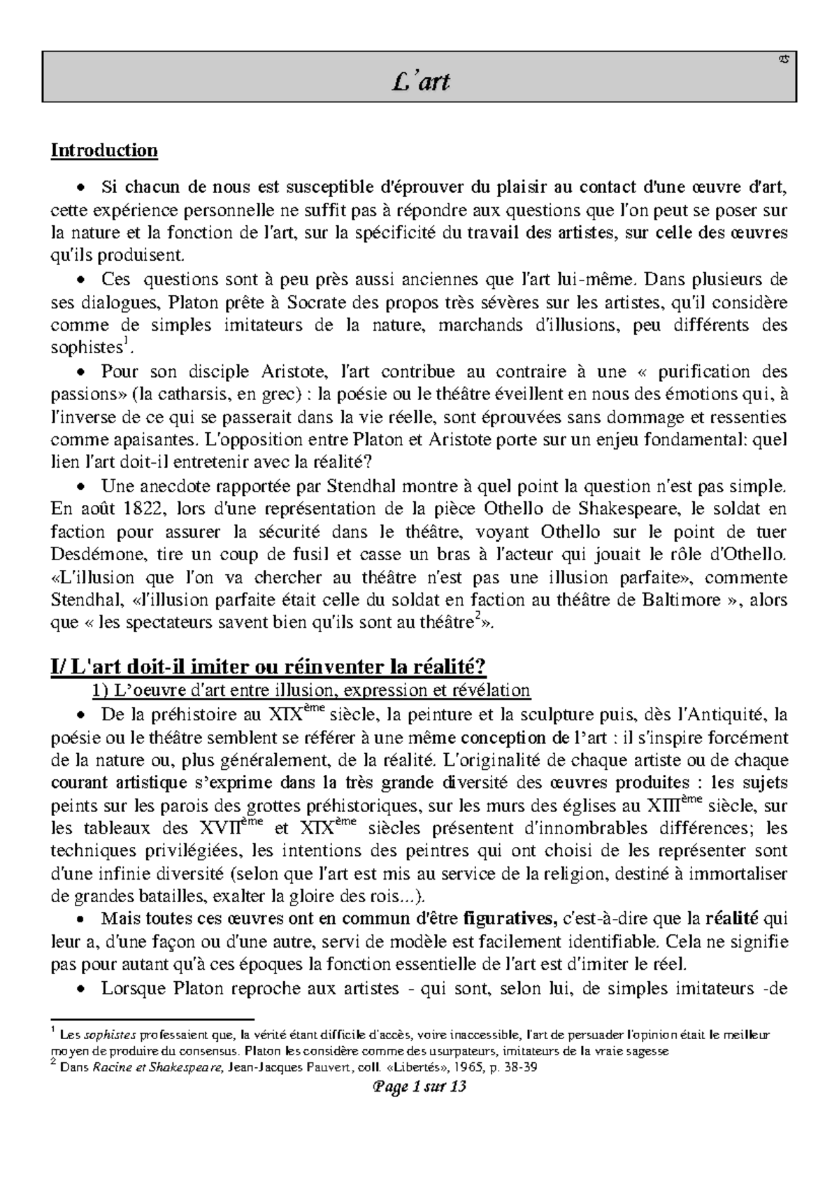 ART - Cours - Philosophie - CNED - Studocu