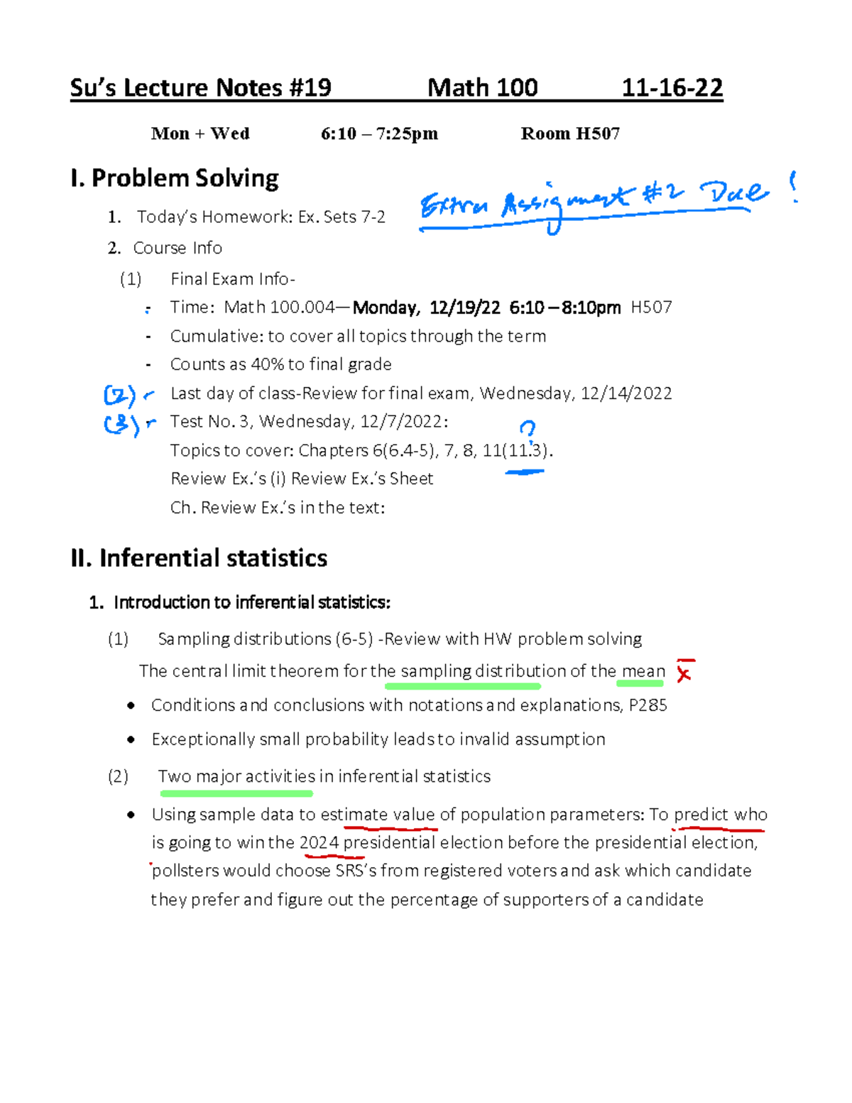 Class Note #19 - Math100 - ^Ƶ͛Ɛ >ĞĐƚƵƌĞ EŽƚĞƐ η 19 Math 100 11-16- Mon ...