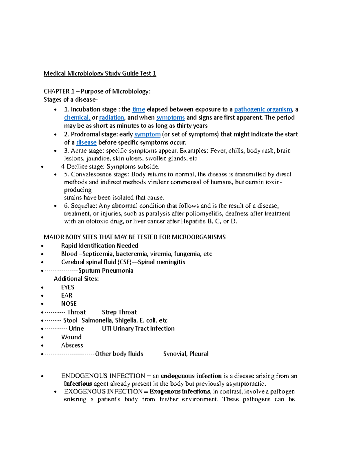 Medical Microbiology Study Guide Test 1 - Incubation stage : the time ...