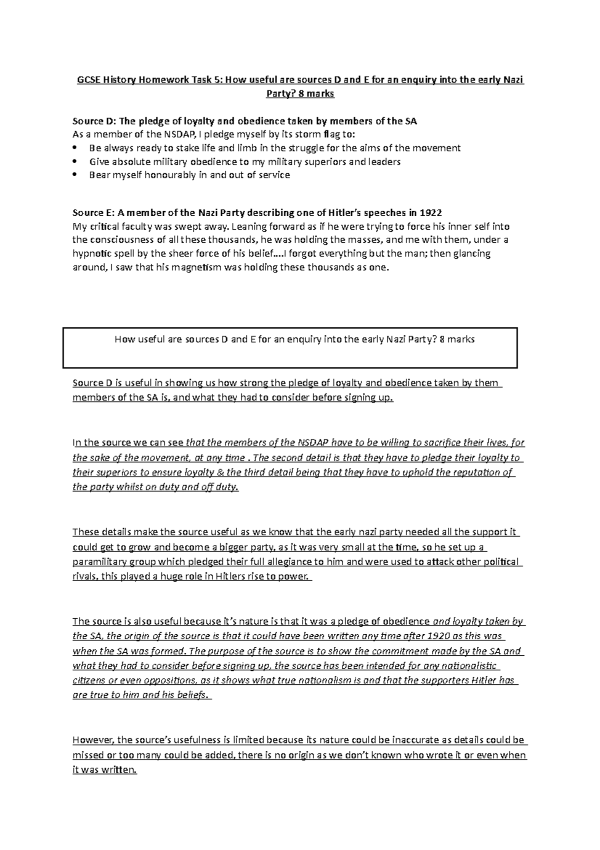 Year 11 Autumn 2020 History Task 5 copy copy - GCSE History Homework ...