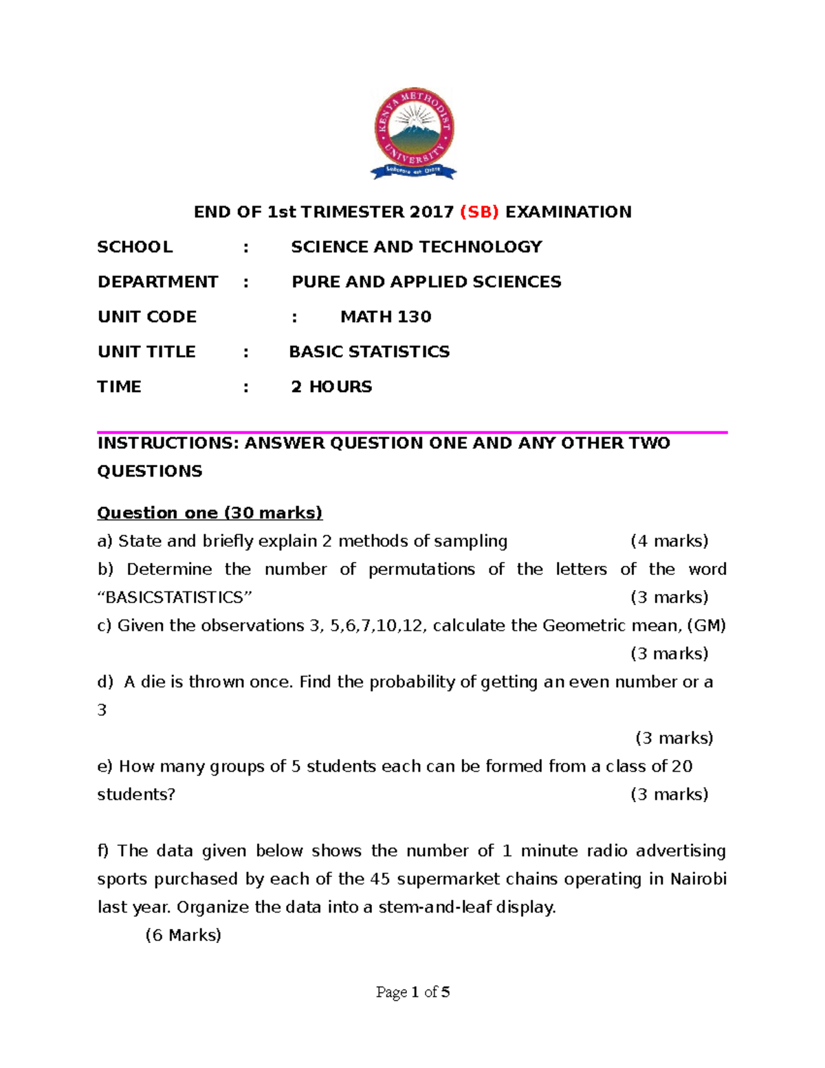 Basic Statistics (Math 130) 1ST Trimester 2017 - END OF 1st TRIMESTER ...