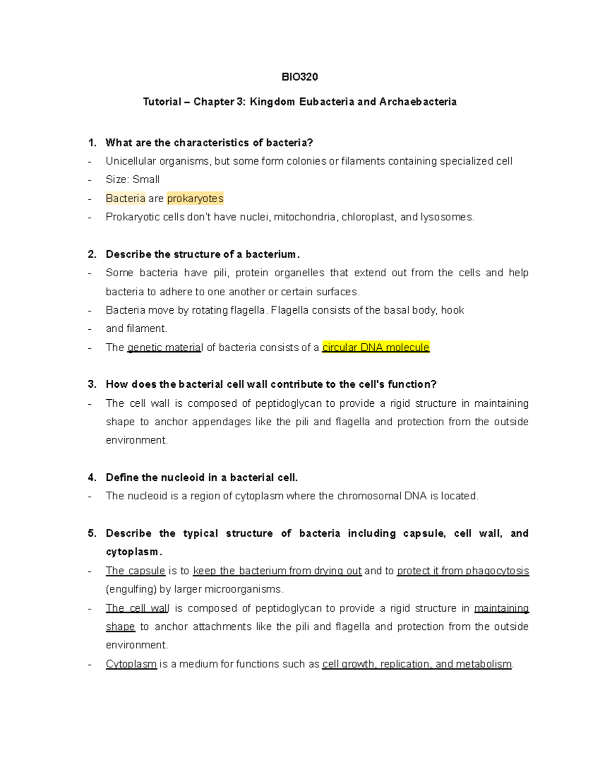 Tutorial BIO320 Chapter 3 - BIO Tutorial – Chapter 3: Kingdom ...