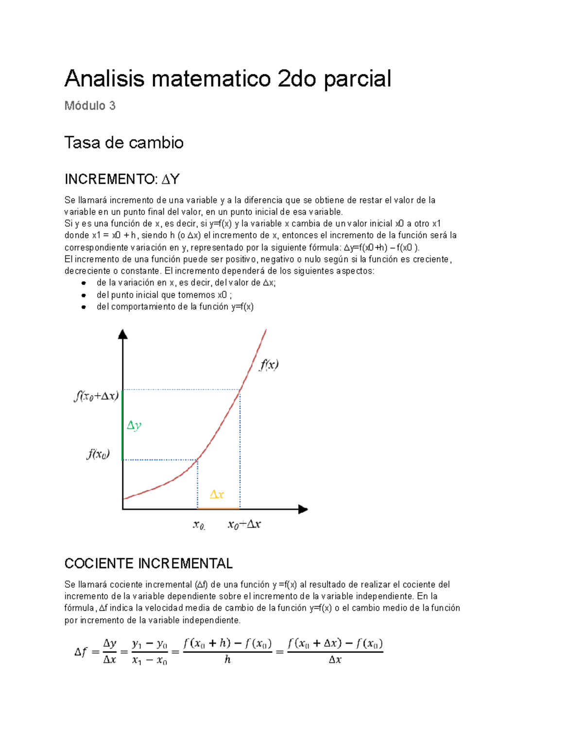 Analisis matematico 2do parcial - Analisis matematico 2do parcial Módulo 3 Tasa de cambio - Studocu